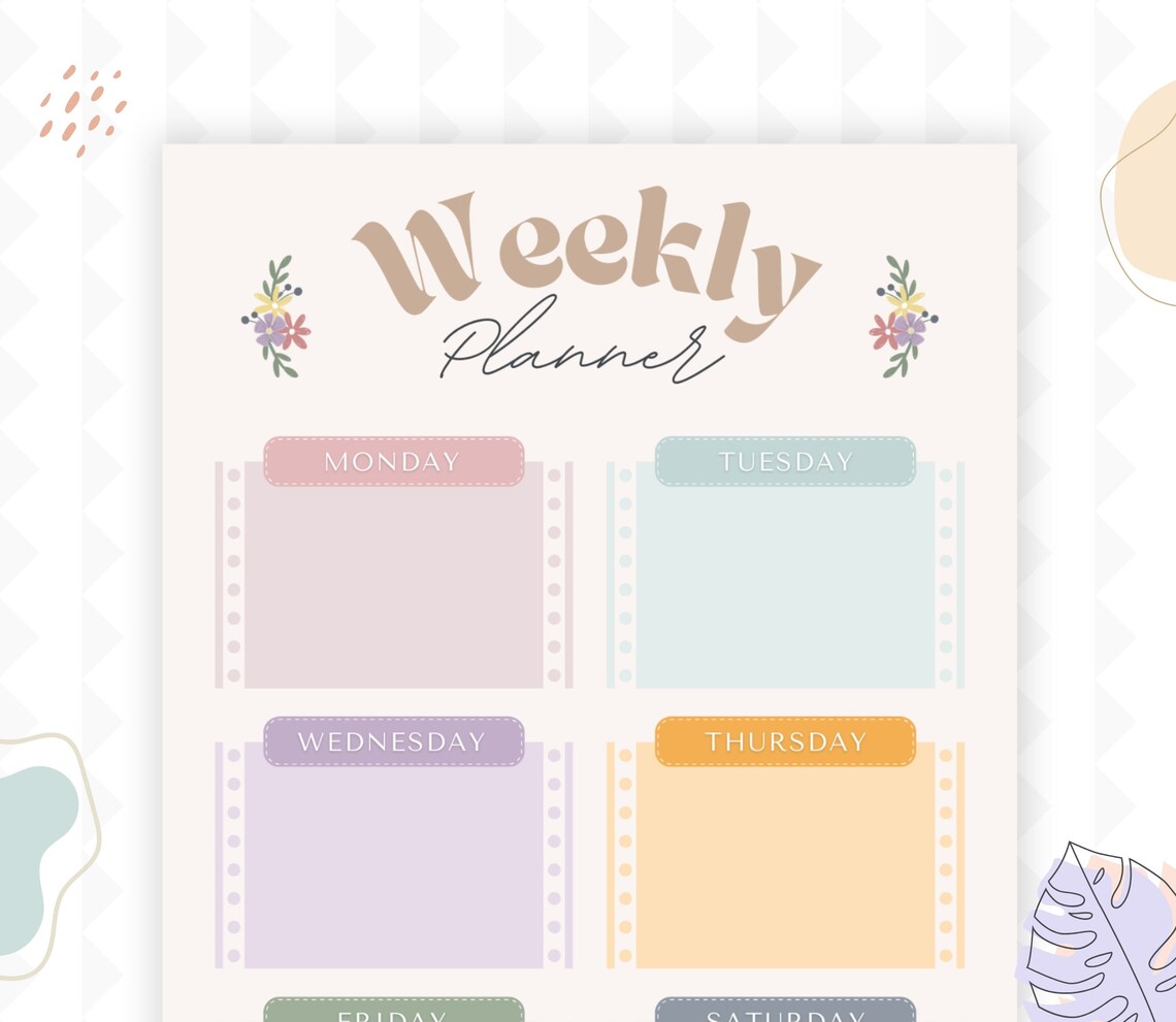 Cute Floral Colorful Weekly Planner Template, Minimalist Planner, Canva ...