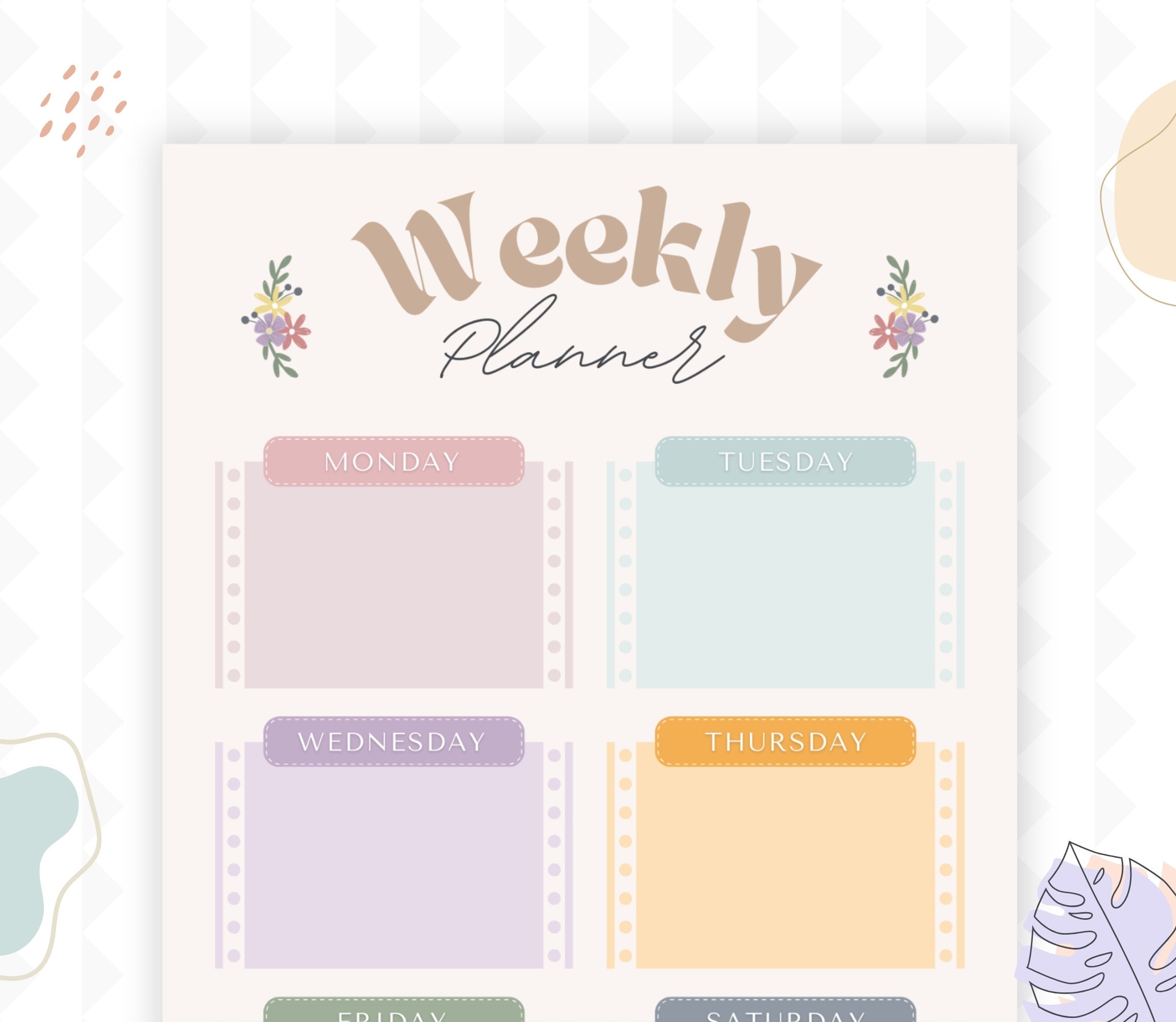 Cute Floral Colorful Weekly Planner Template, Minimalist Planner, Canva ...