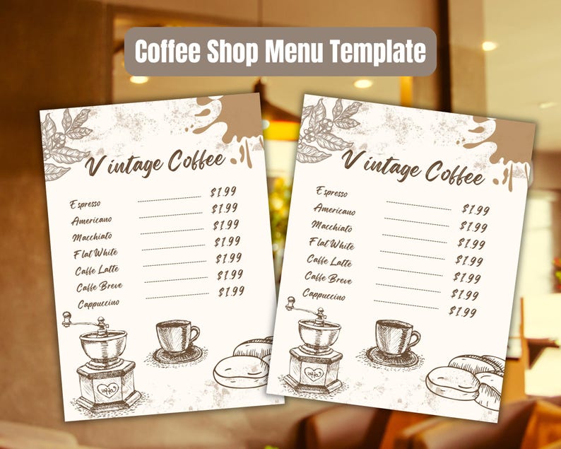Vintage Coffee Shop Menu Template: Editable Cafe Menu (canva) - Etsy
