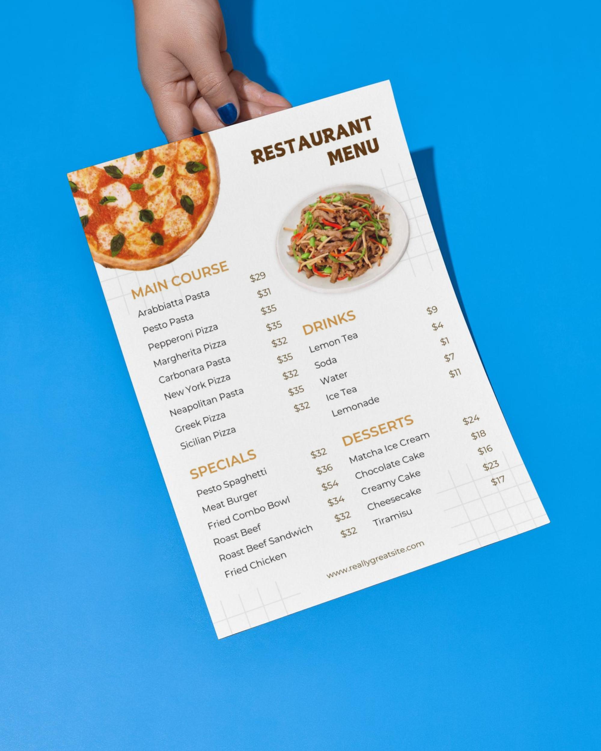 Minimalist Restaurant Menu Canva Template: Editable Food Menu (digital ...