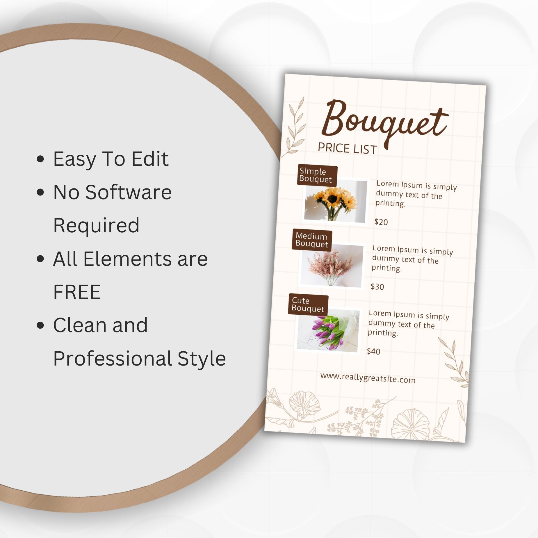 Flower Shop Price List Template: Editable Bouquet Pricing (canva) - Etsy