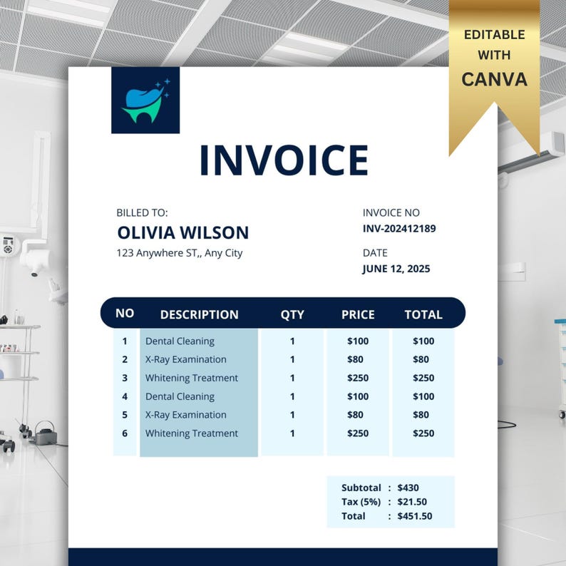 Clean Minimalist Dental Clinic Invoice Template, Minimalist Medical ...