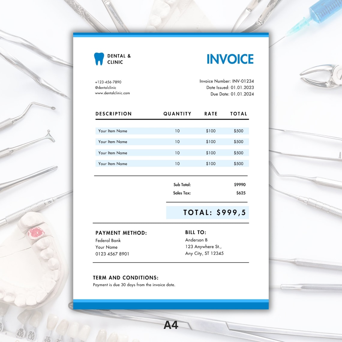 Minimalist Clean Dental Clinic Invoice Template, Business Invoice ...