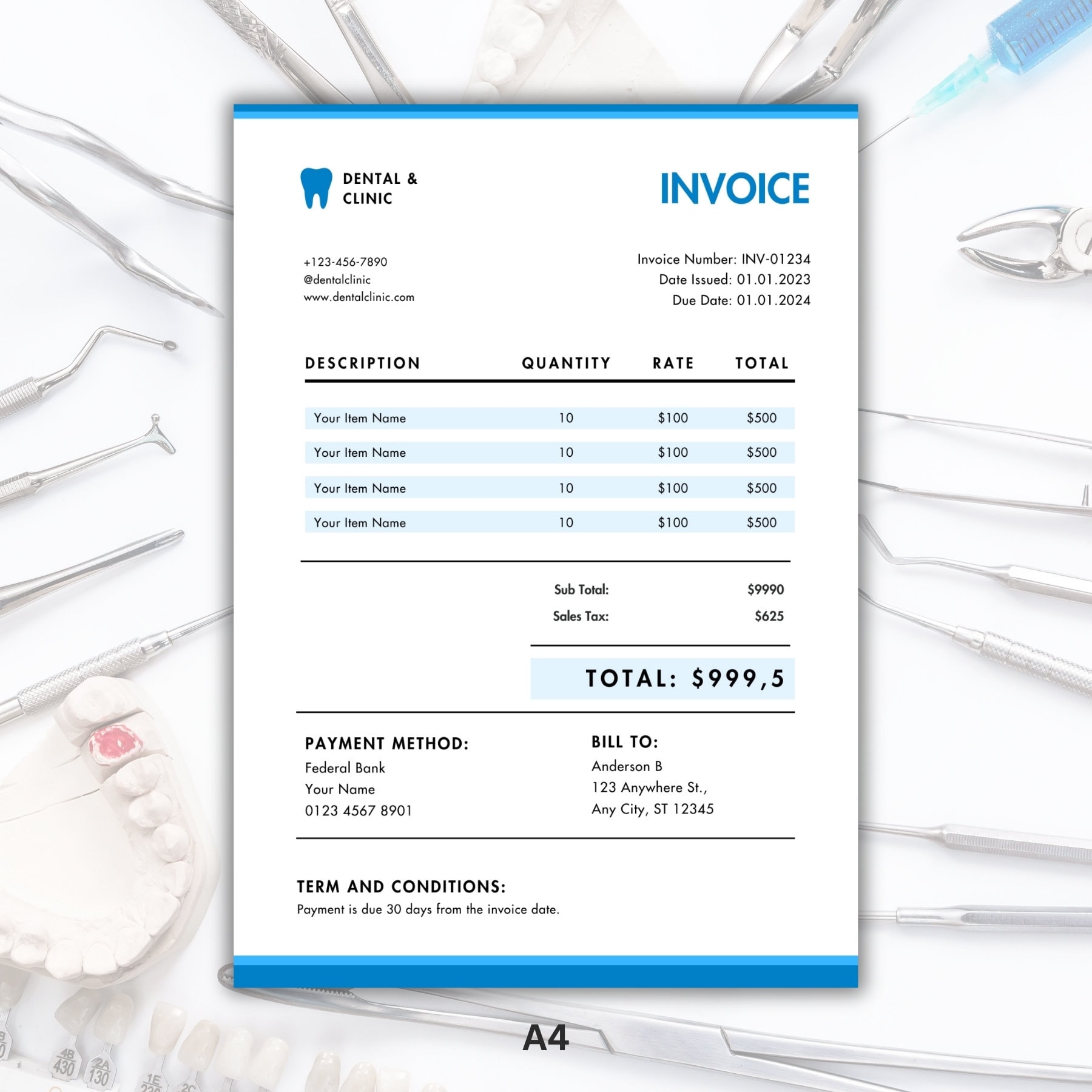 Minimalist Clean Dental Clinic Invoice Template, Business Invoice ...
