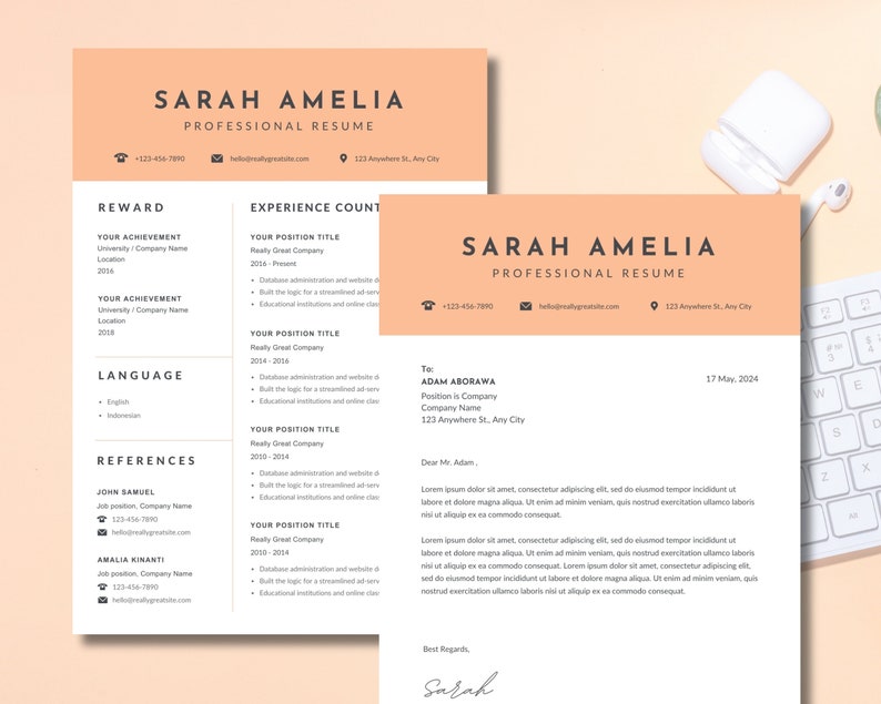 Professional Resume Template, Resume Template Modern, Simple Resume, CV ...