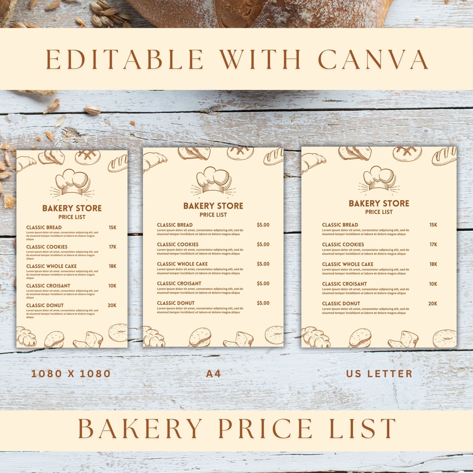 Beige Bakery Price List Template: Minimalist Design (canva Editable ...
