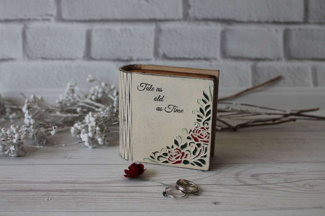 Personalized Wedding Ring Book Box: White Wood With Red Roses - Etsy