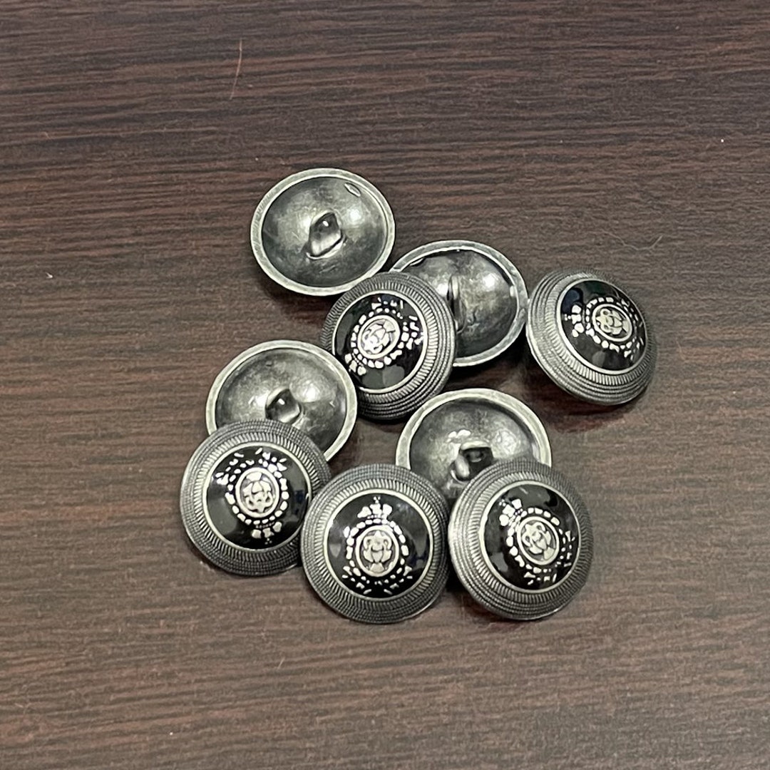 10 Buttons, Metal, Shank, Coat of Arms, Black and Steel Gray - Etsy