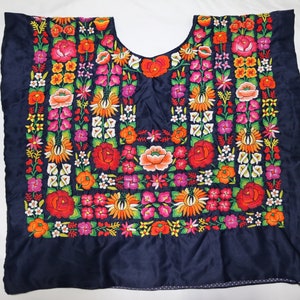Navy Blue Embroidered TEHUANA Dress: Vintage Mexican Dress, Kaftan ...