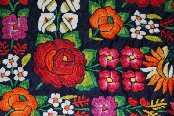 Navy Blue Embroidered TEHUANA dress: Vintage mexican … - Gem