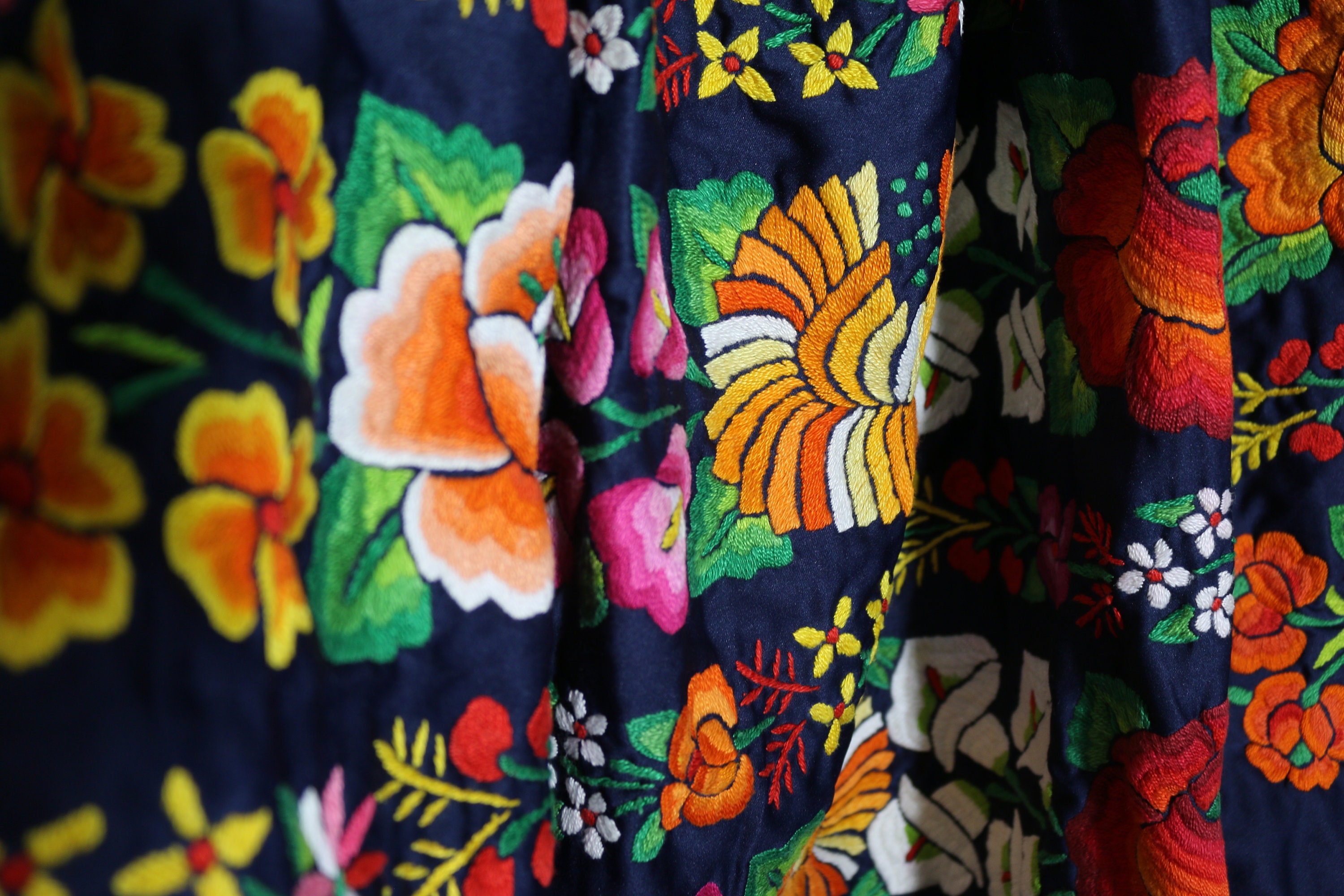 Navy Blue Embroidered TEHUANA Dress: Vintage Mexican Dress, Kaftan ...