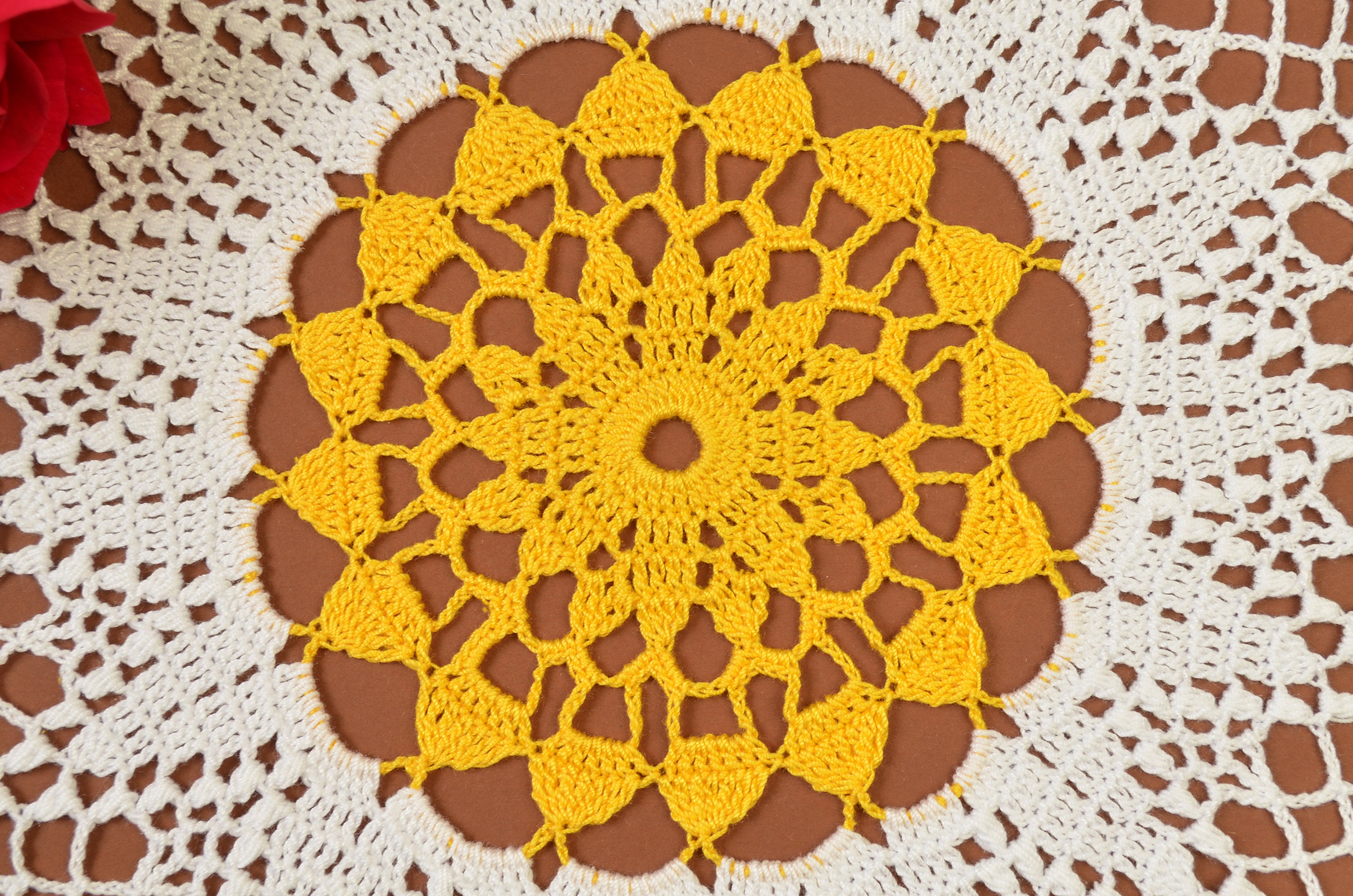 Lovely Big Doily New Round Doily White Yellow Cotton Doily - Etsy