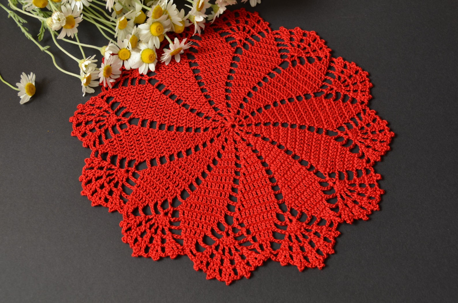 Nice Medium New Round Red Cotton Hand-crocheted Doily - Etsy