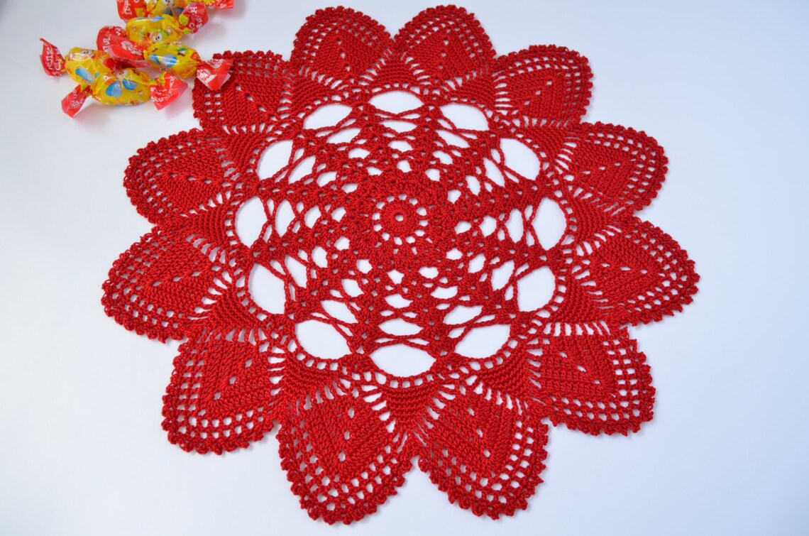 Crochet Doily New Round Doily Red Doily Knitted Doily Cotton | Etsy