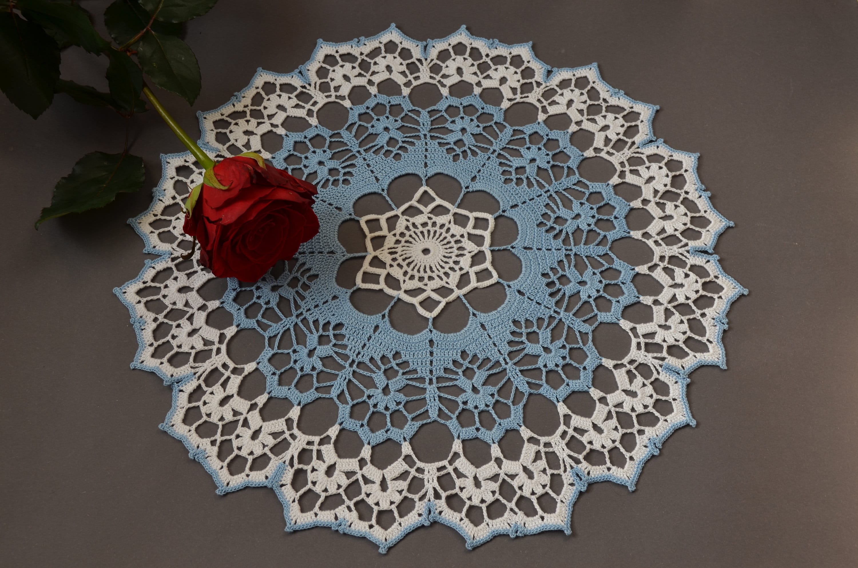 Crochet Doily Lovely Big Doily New Round Doily White Light Blue Doily ...