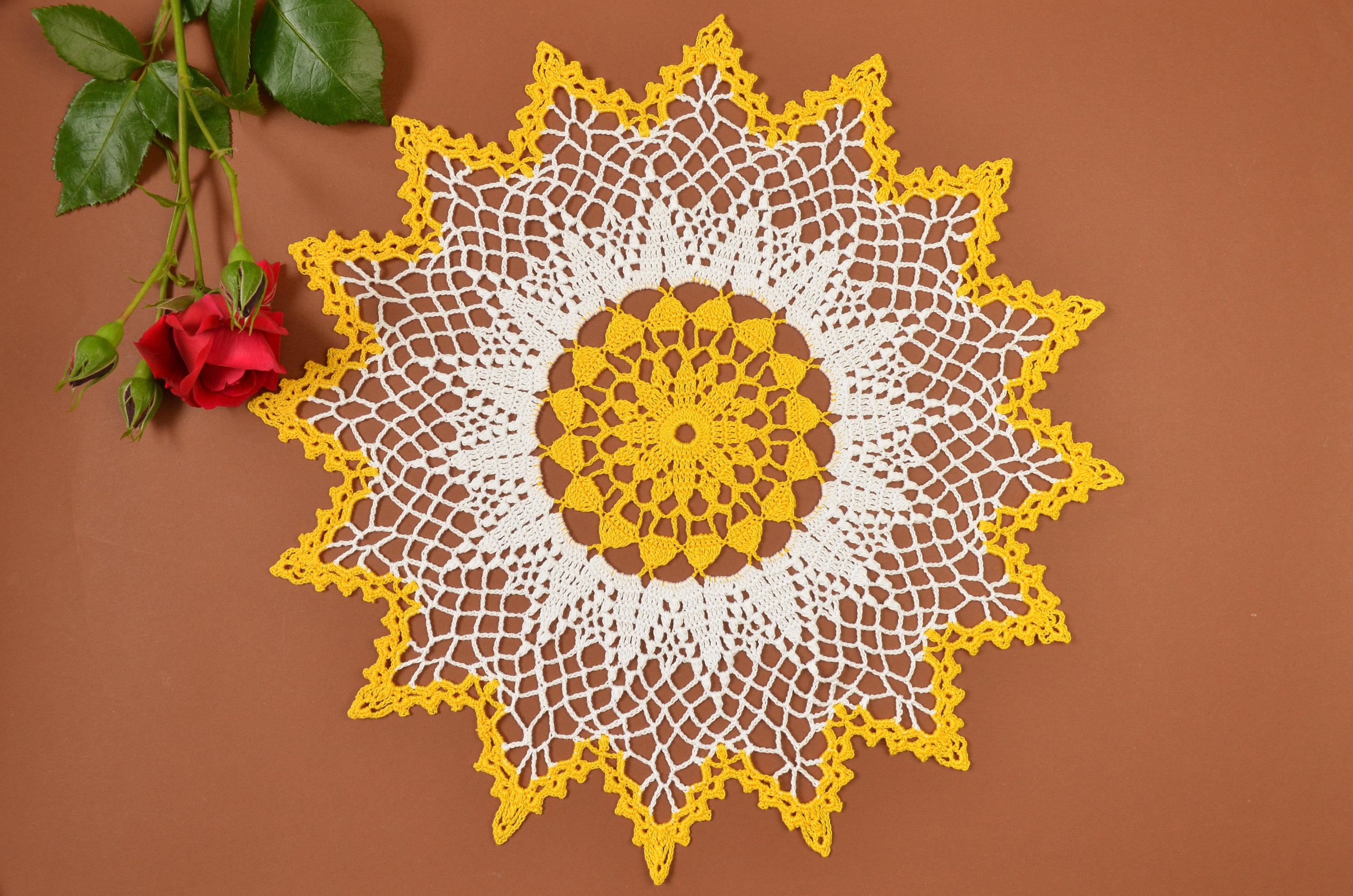 Lovely Big Doily New Round Doily White Yellow Cotton Doily Hand ...