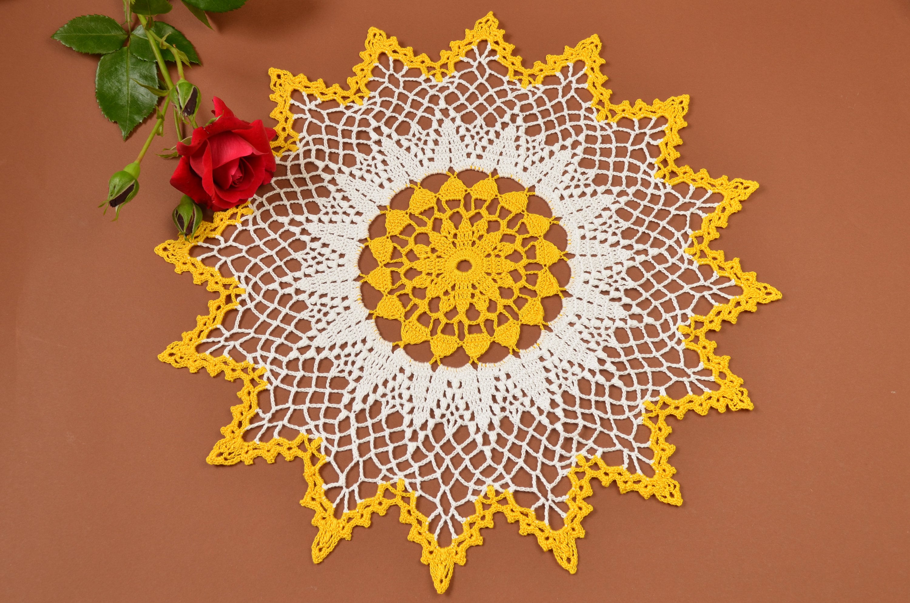 Lovely Big Doily New Round Doily White Yellow Cotton Doily - Etsy