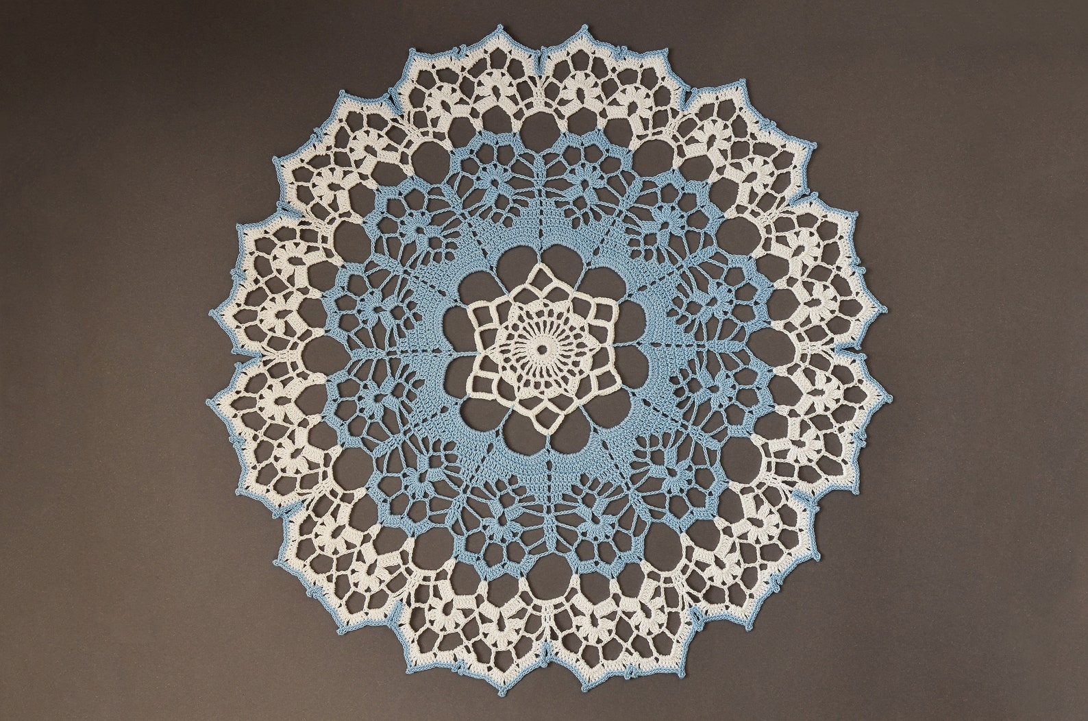 Crochet Doily Lovely Big Doily New Round Doily White Light Blue Doily ...