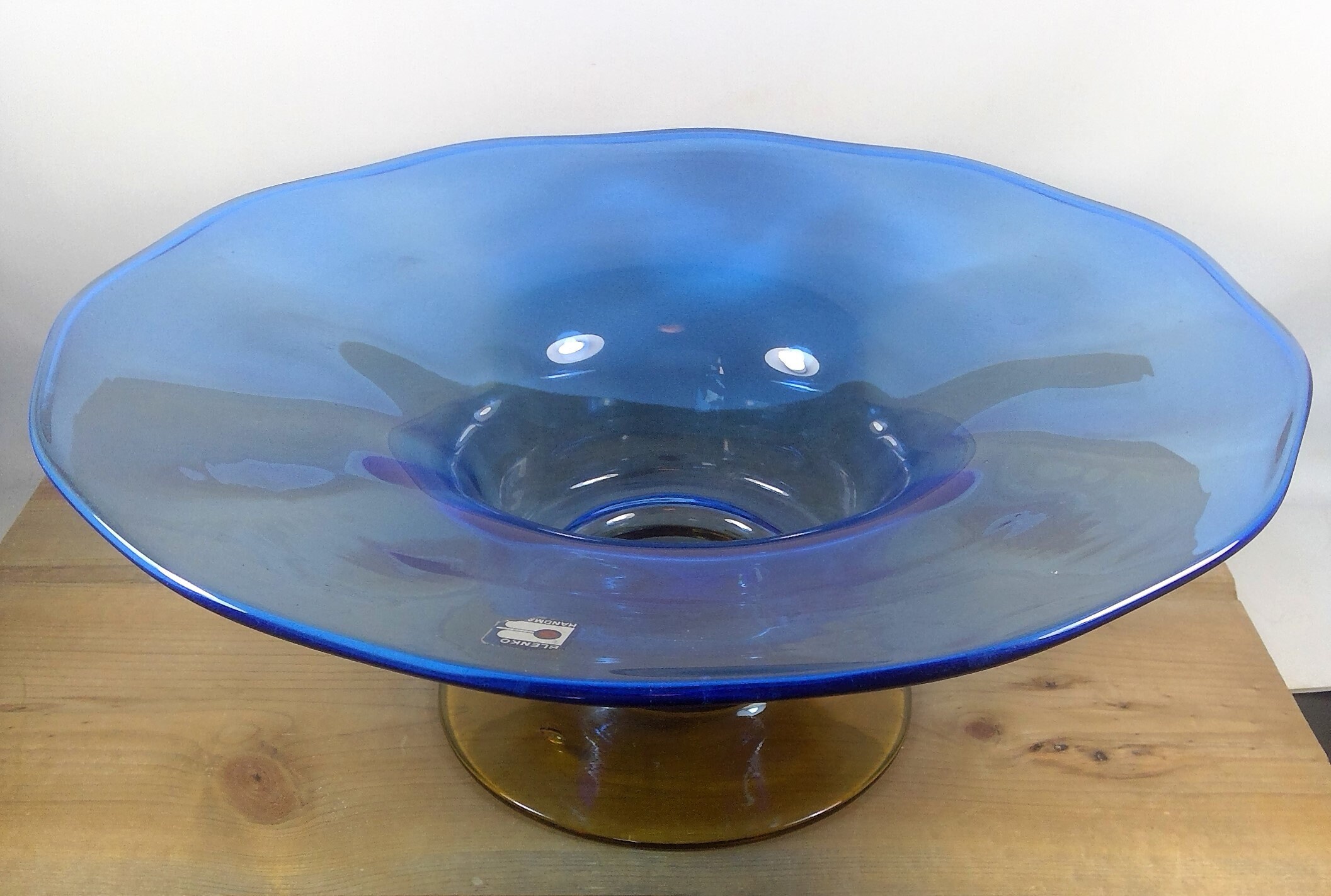 Mid Century Vintage Blenko Blue & Yellow Flared Pedestal Art | Etsy