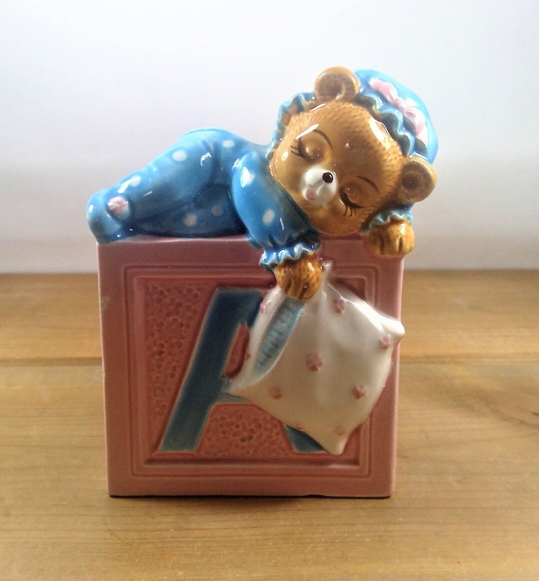 Vintage Japan Anthropomorphic LEFTON Block Letters Sleepy Bear Ceramic ...
