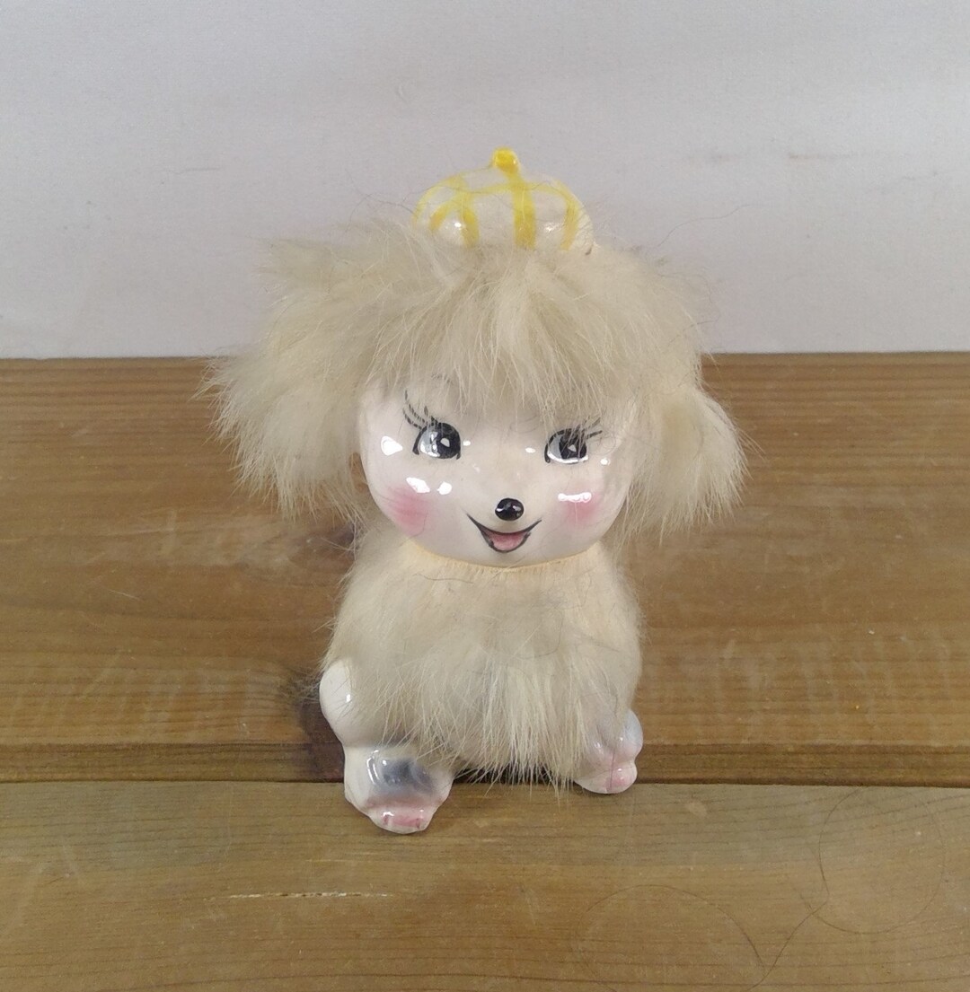 Vintage Japan Kitsch Lipper & Mann White Furry Rosy Cheeks Yellow ...