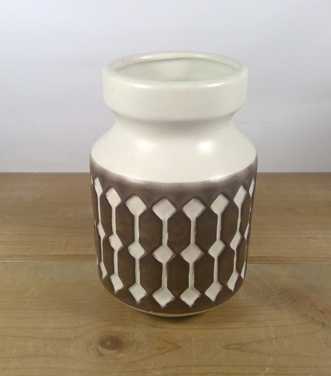 Vintage Mid Century JASBA Geometric Cream and Brown German Keramik Vase ...