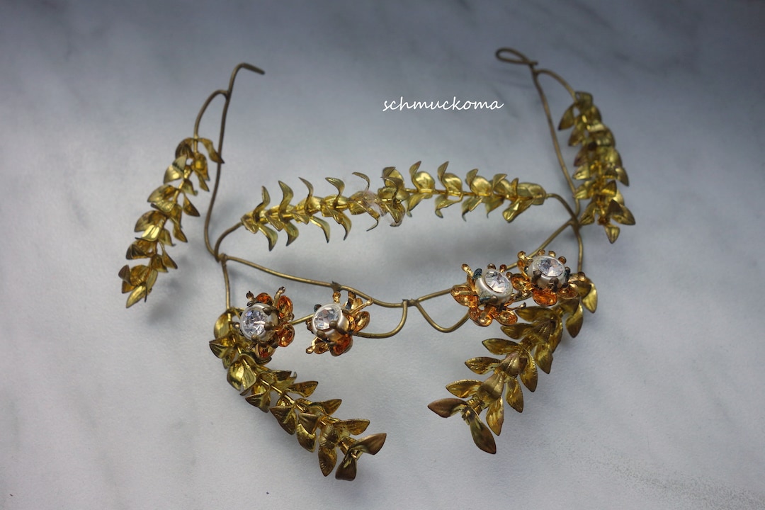 Tiara, Wedding - Vintage 60s/70s Gold-colored Diadem, Golden Myrtle ...