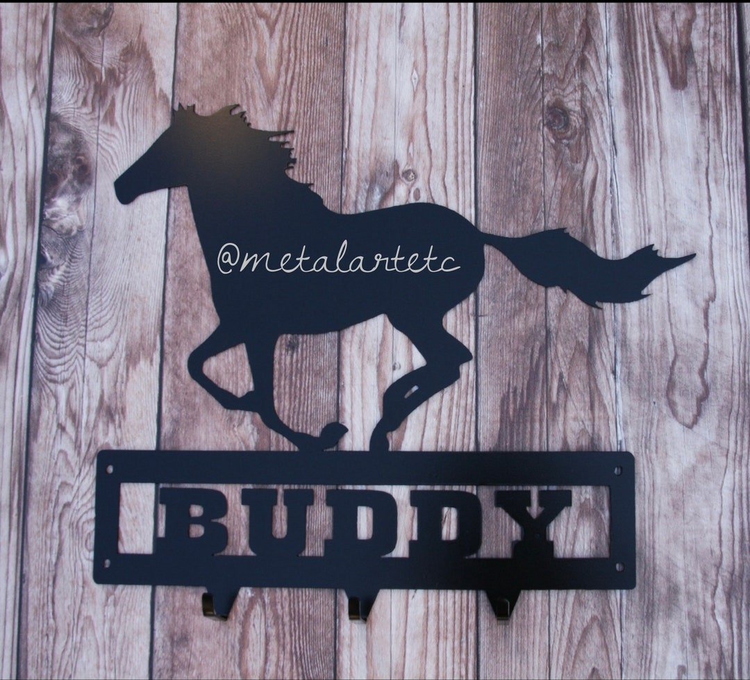 12" Cantering / Galloping Horse Stable Sign Plaque With Hooks Metal ...