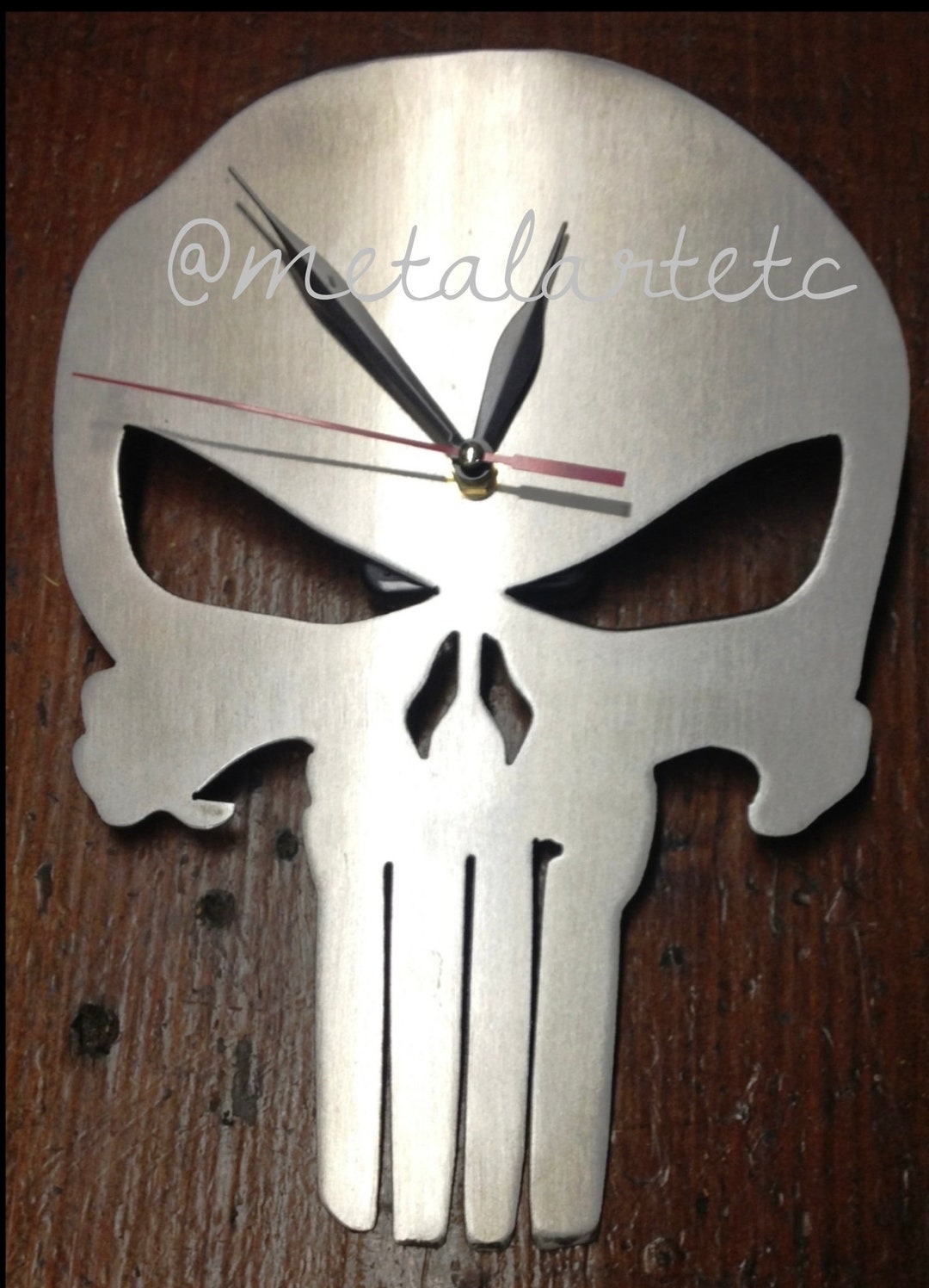 11"x8" Punisher Skull Metal Wall Clock Man Cave Art - Handmade in the ...
