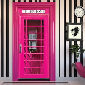 Pink Phone Box Door Mural - London Telephone Booth Decal. Peel and ...
