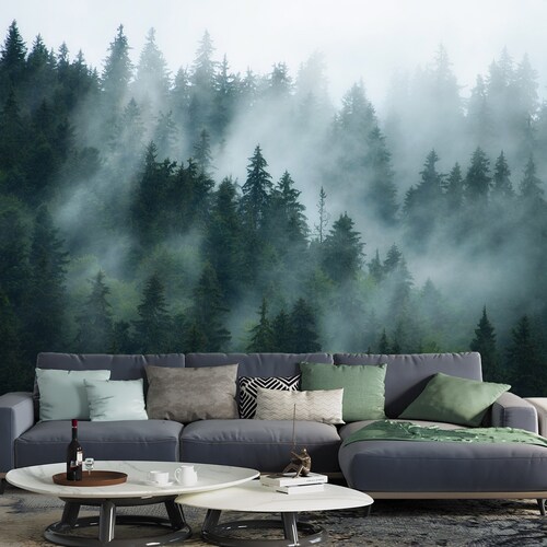 Misty Forest in Fog Self-adhesive Removable Mural Decal - Etsy
