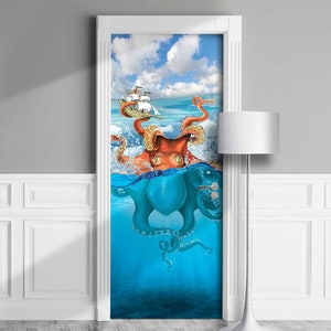 Angry Octopus - Door Mural, Removable Decal, Self-adhesive Cover, Cling ...