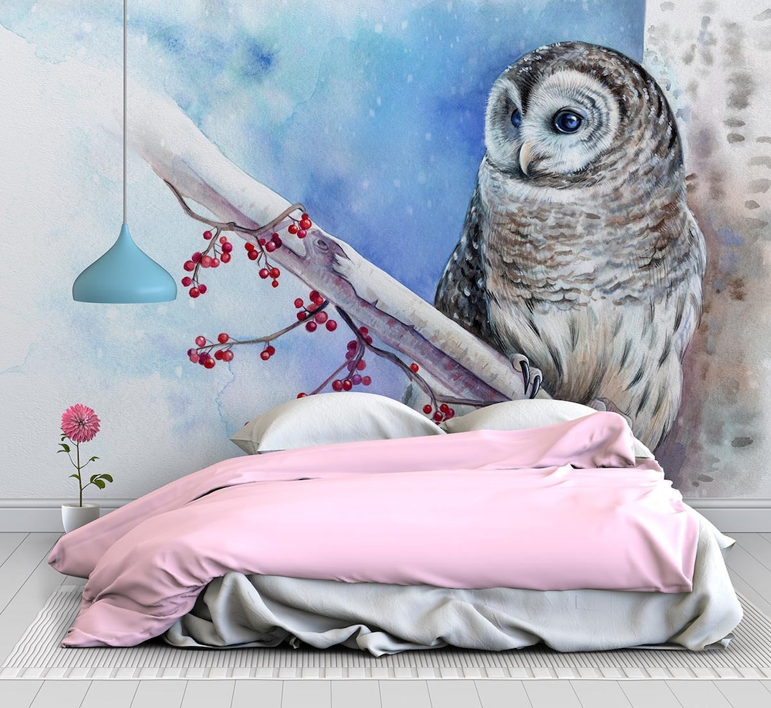Snow Owl - Removable Sticky Mural, Vinyl Self Adhesive Wallpaper ...
