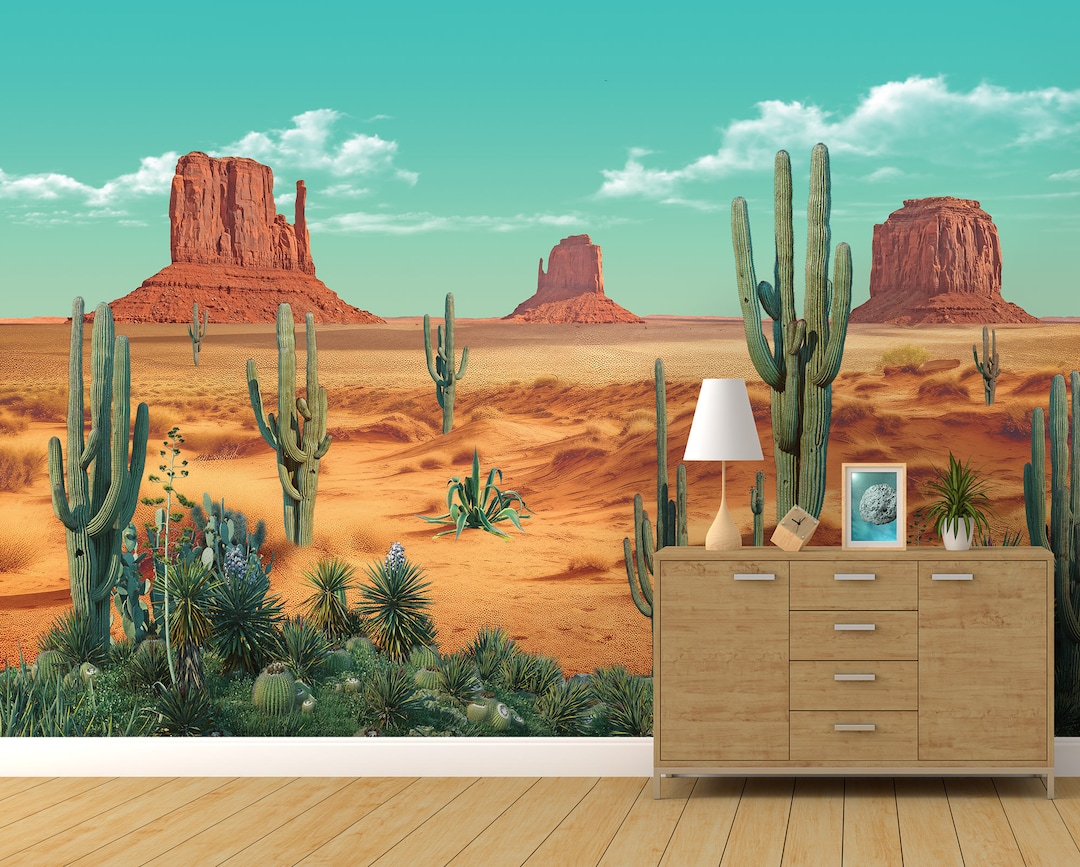 Arizona Desert Wall Mural, Mexican Landscape With Cactuses, Sand and ...