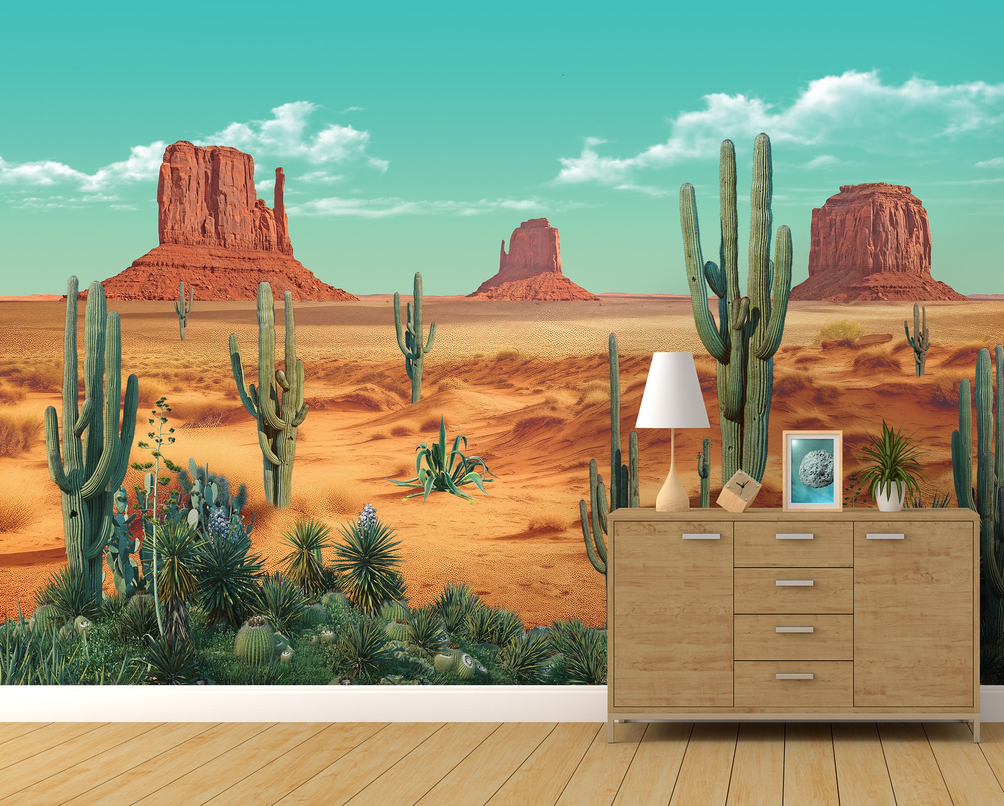 Arizona Desert Wall Mural, Mexican Landscape With Cactuses, Sand and ...