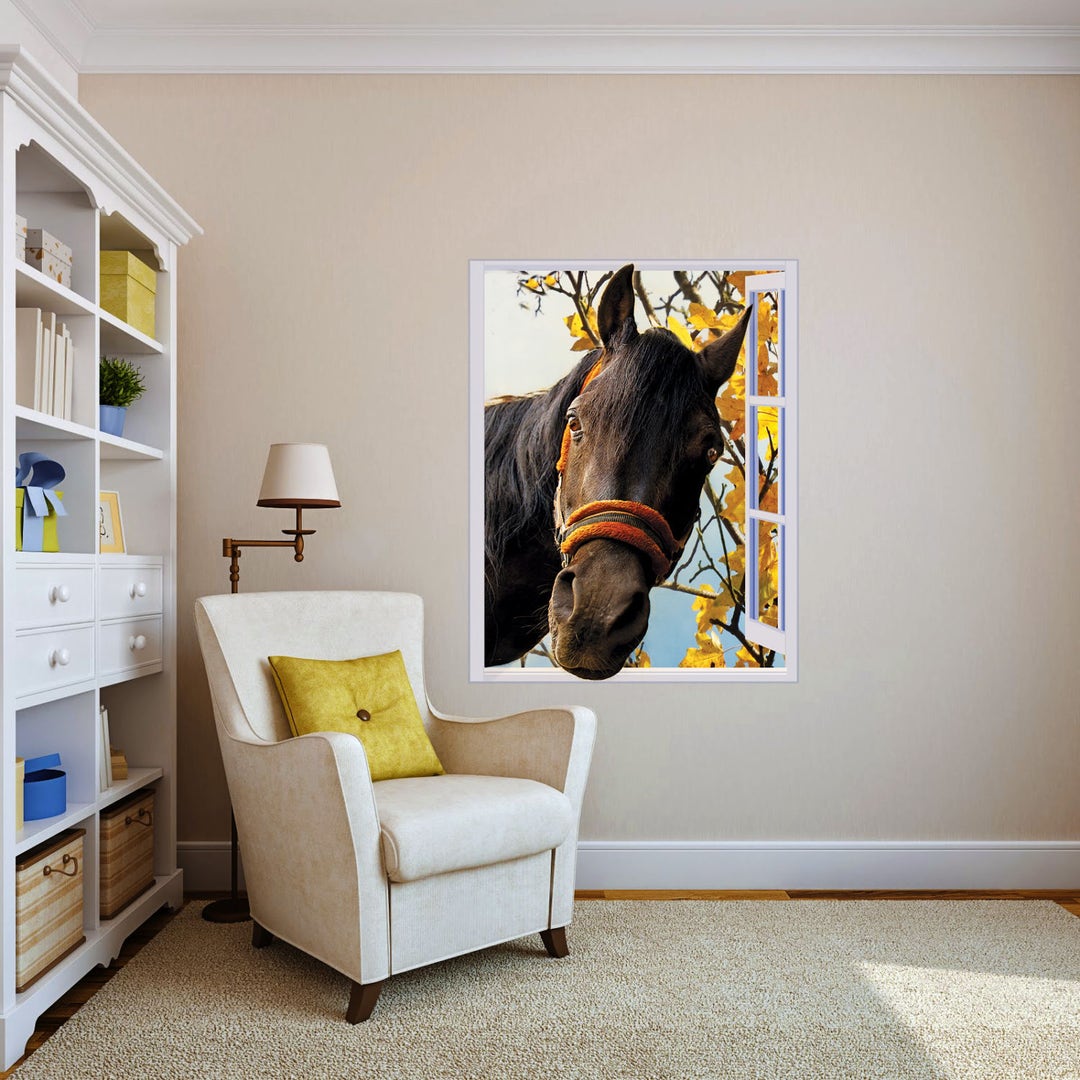 Horse in Window - Sticker, Peel & Stick Removable Decal, Poster, Mural ...