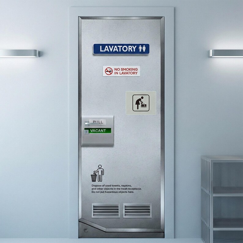 Airplane Lavatory Door Mural: Realistic Self-adhesive Vinyl Wrap, Funny ...