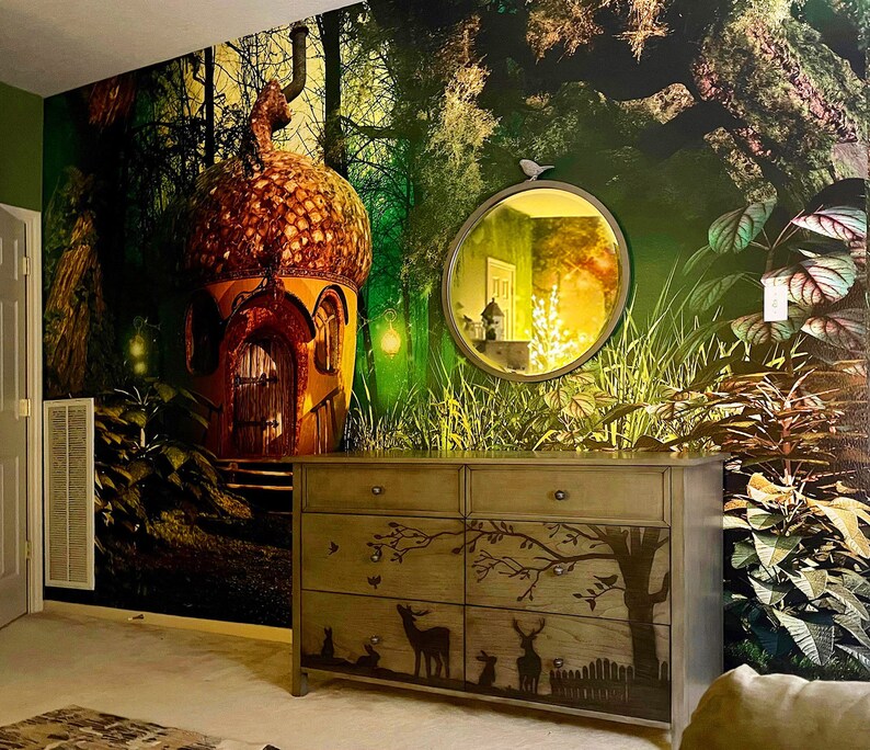 Acorn House in Magic Forest Self-adhesive Removable Mural - Etsy
