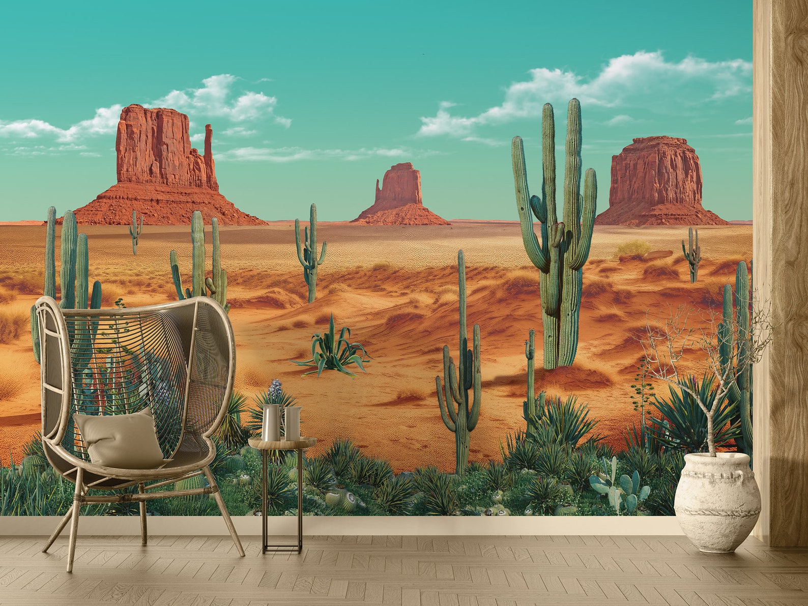 Arizona Desert Wall Mural, Mexican Landscape With Cactuses, Sand and ...