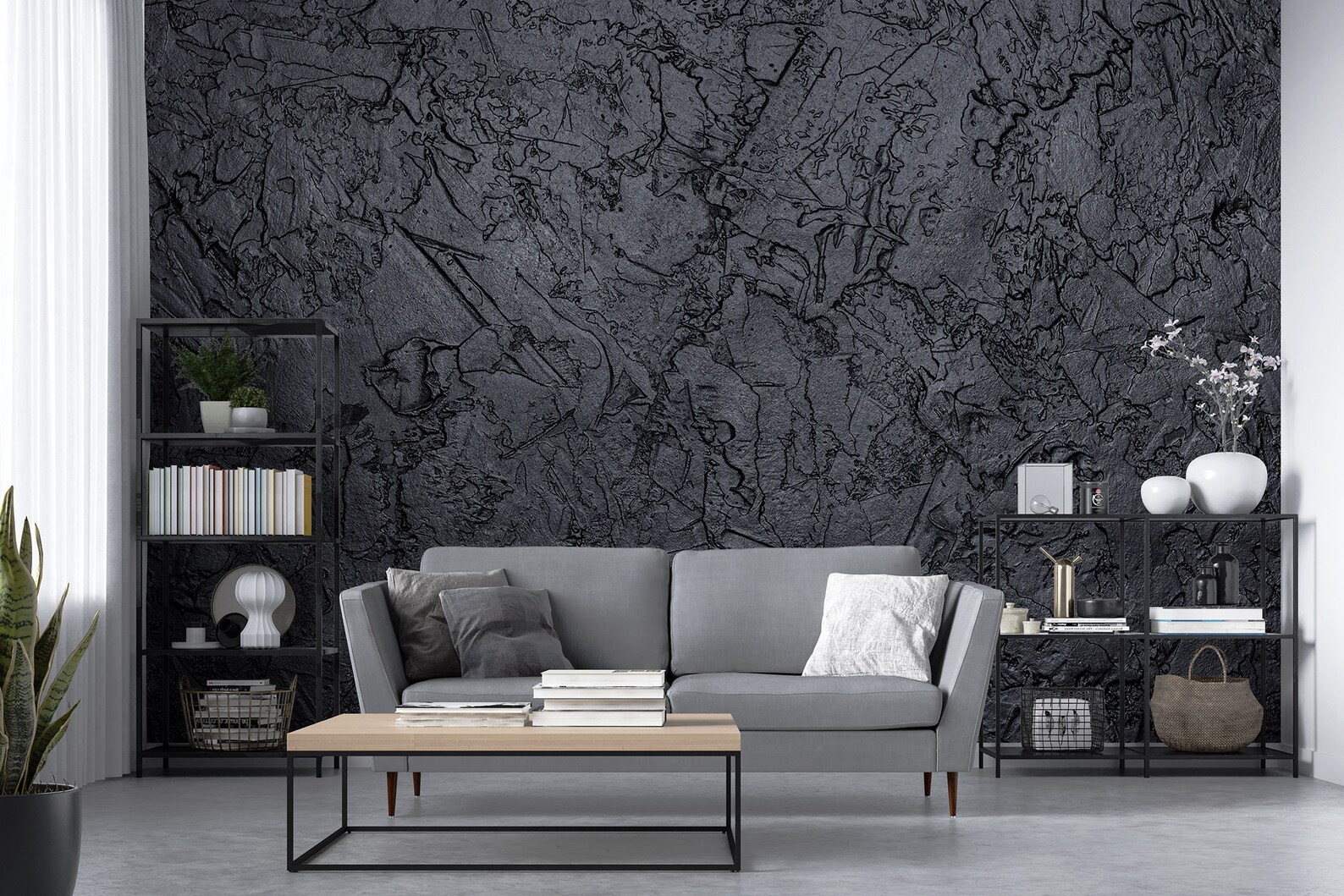Black Stucco Removable Wall Mural Peel and Stick Decal - Etsy