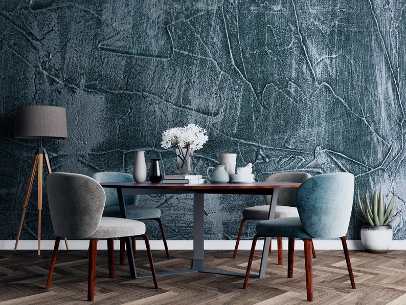 Blue Grey Stucco Removable Wall Mural Peel and Stick Decal | Etsy