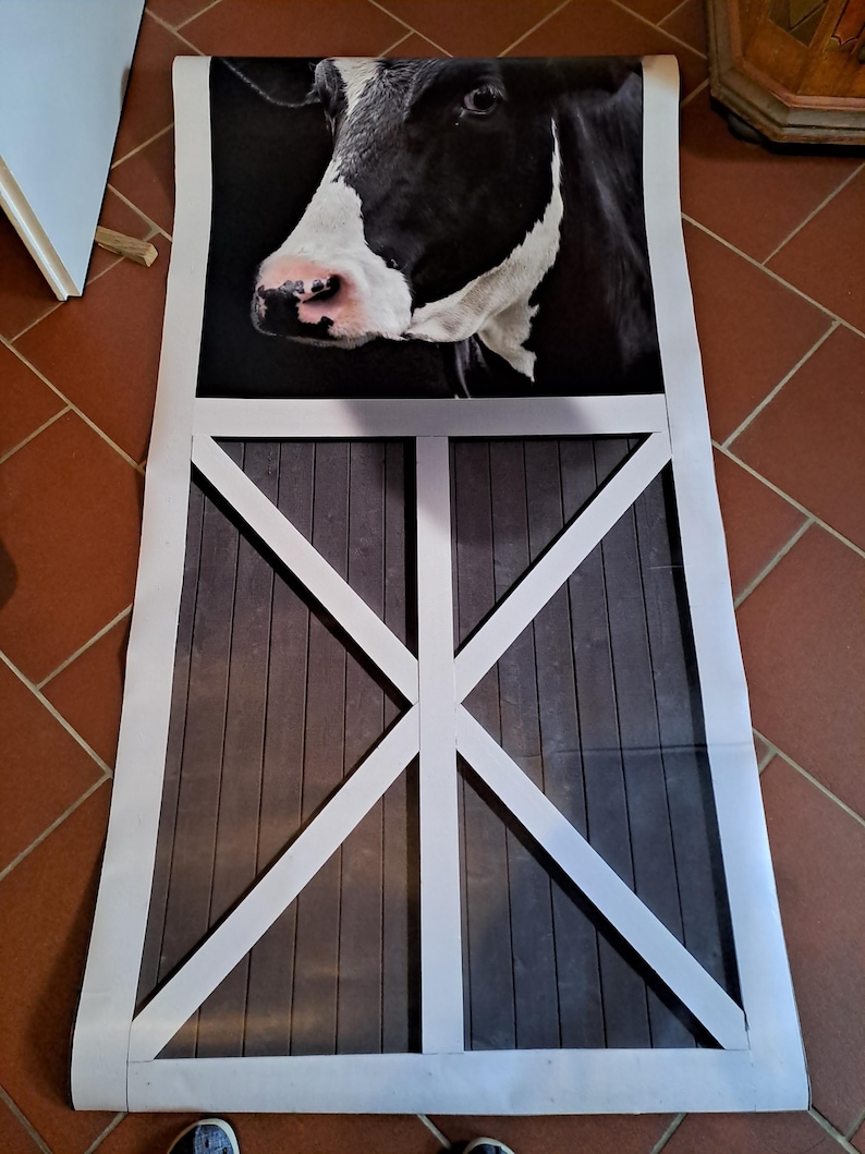 Black Cow in Farm, 3D Effect - Mural for Door, Wall, Fridge, Cowshed ...