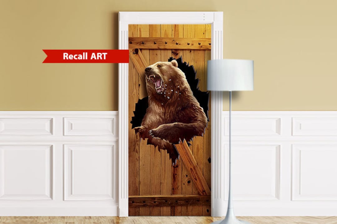 Door Mural - Angry Bear Break Through. Decal for Window, Wall, Fridge ...