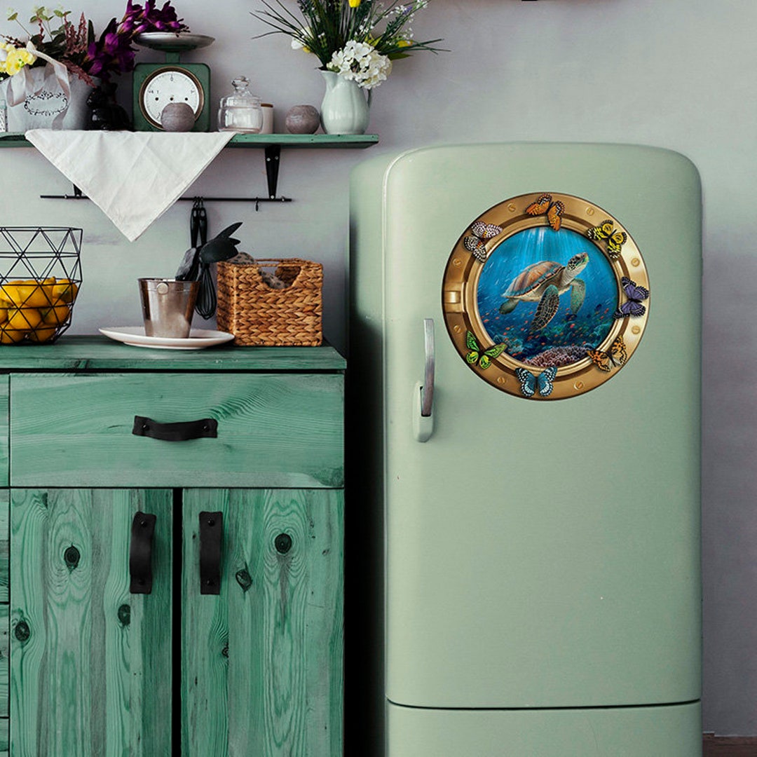 Fridge Sticker - Turtle in Porthole With Butterflies Kitchen Decal ...