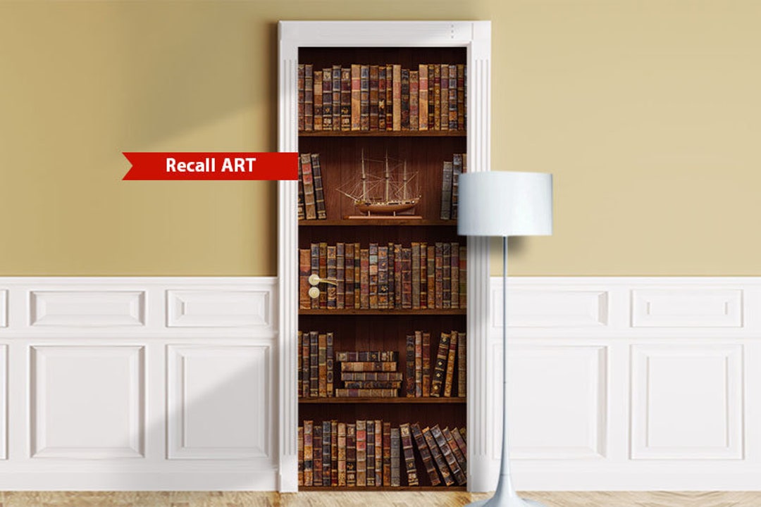 Door Mural - Antique Books, Shelves, Bookcase, Library. Decal for Door ...