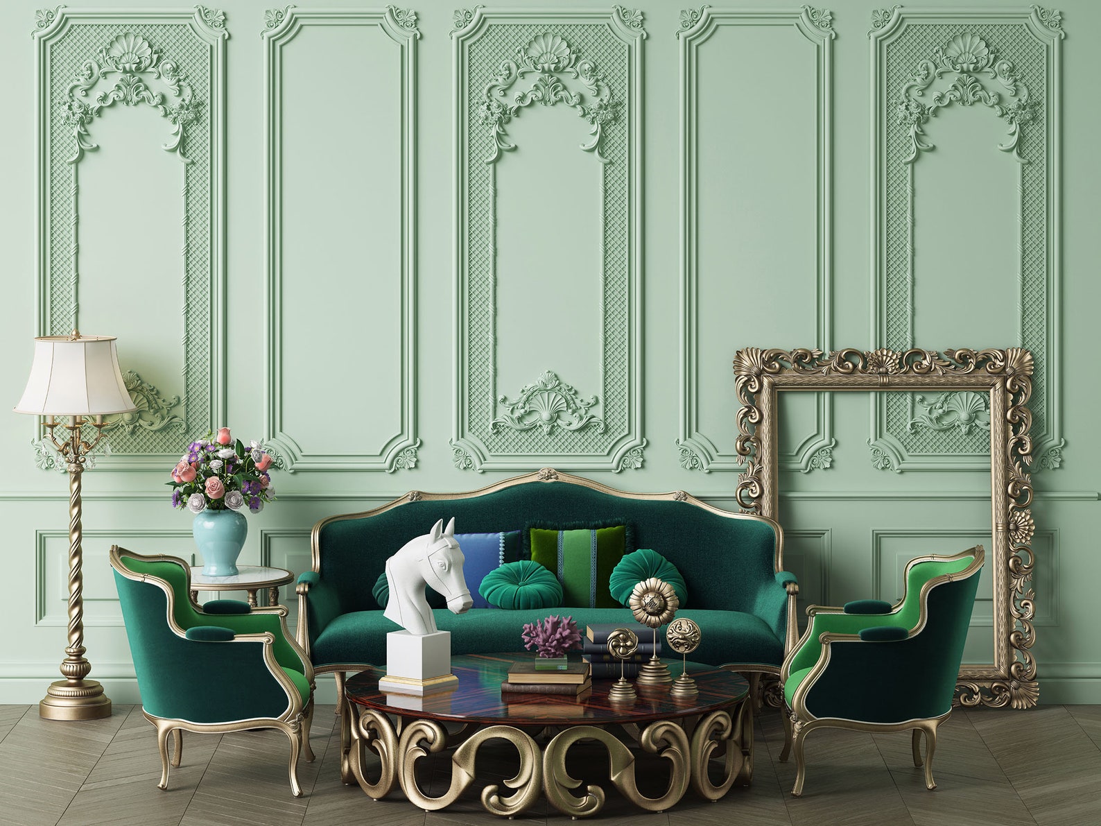 FLAT Wallpaper Classic Baroque Wall With Mouldings | Etsy