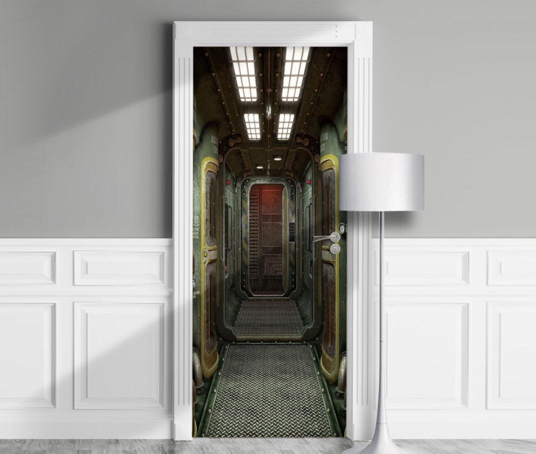 Sci-fi Hallway Door Mural, Futuristic Gateway Door Cover, Cyberpunk ...