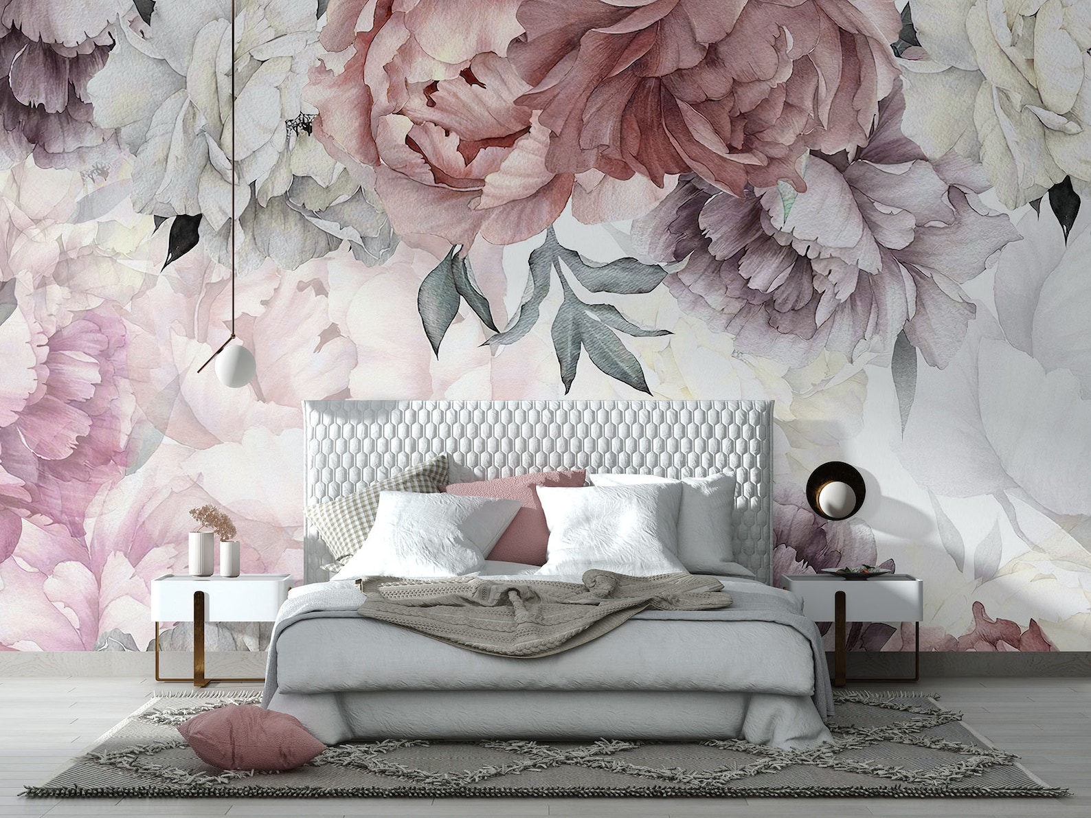 Peons Wallpaper - Watercolor Pastel Wall Mural, Self-adhesive Removable ...