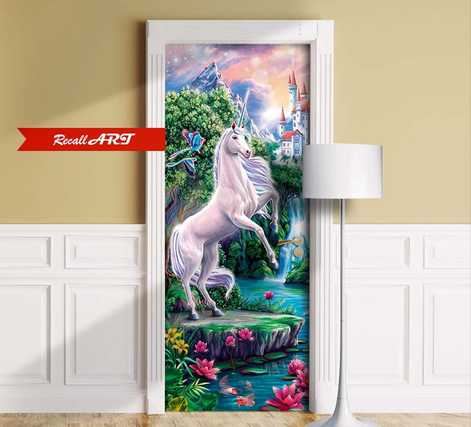 Unicorn Near Lake Mural for Door Wall Fridge Sticker | Etsy