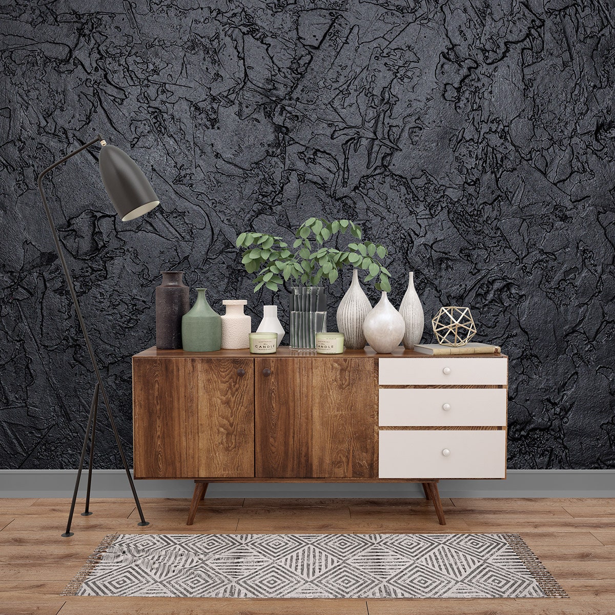 Black Stucco Removable Wall Mural Peel and Stick Decal - Etsy